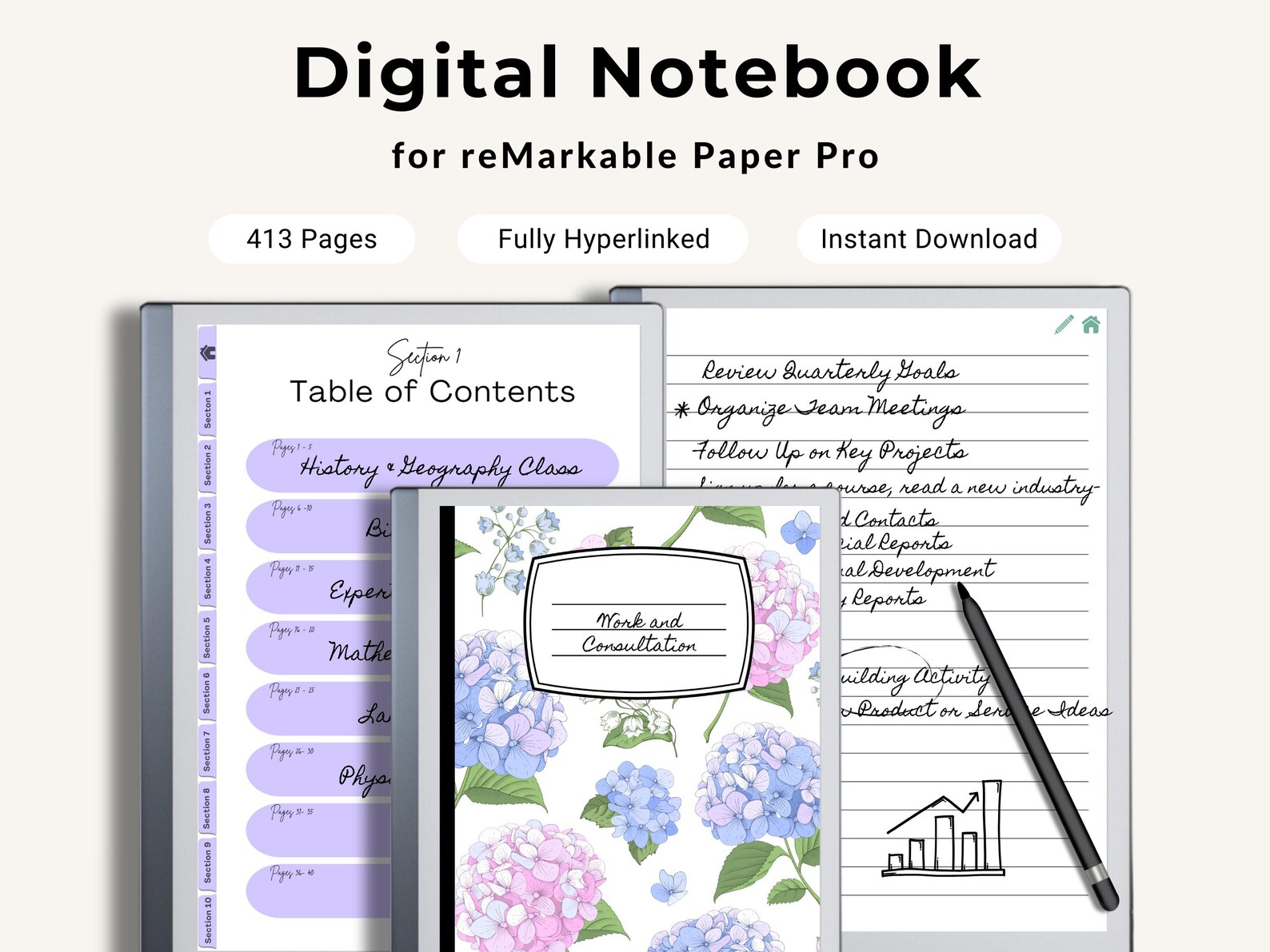 Remarkable Paper Pro Color Floral Hydrangea Notebook Hyperlinked ...