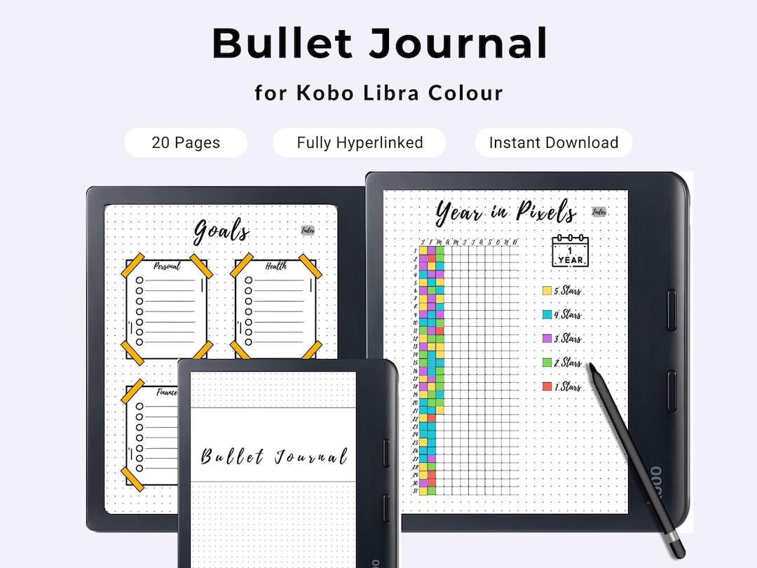 Digital Bullet Journal Kobo Libra Colour Template Hyperlinked Planner Goal Tracker Year in ...
