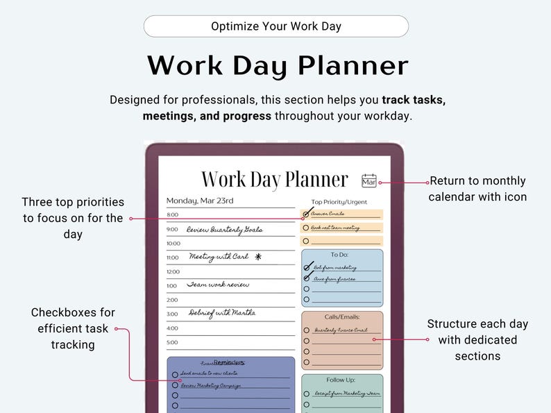Kindle Scribe Colorsoft 2026 Work Day Planner Digital Template ...