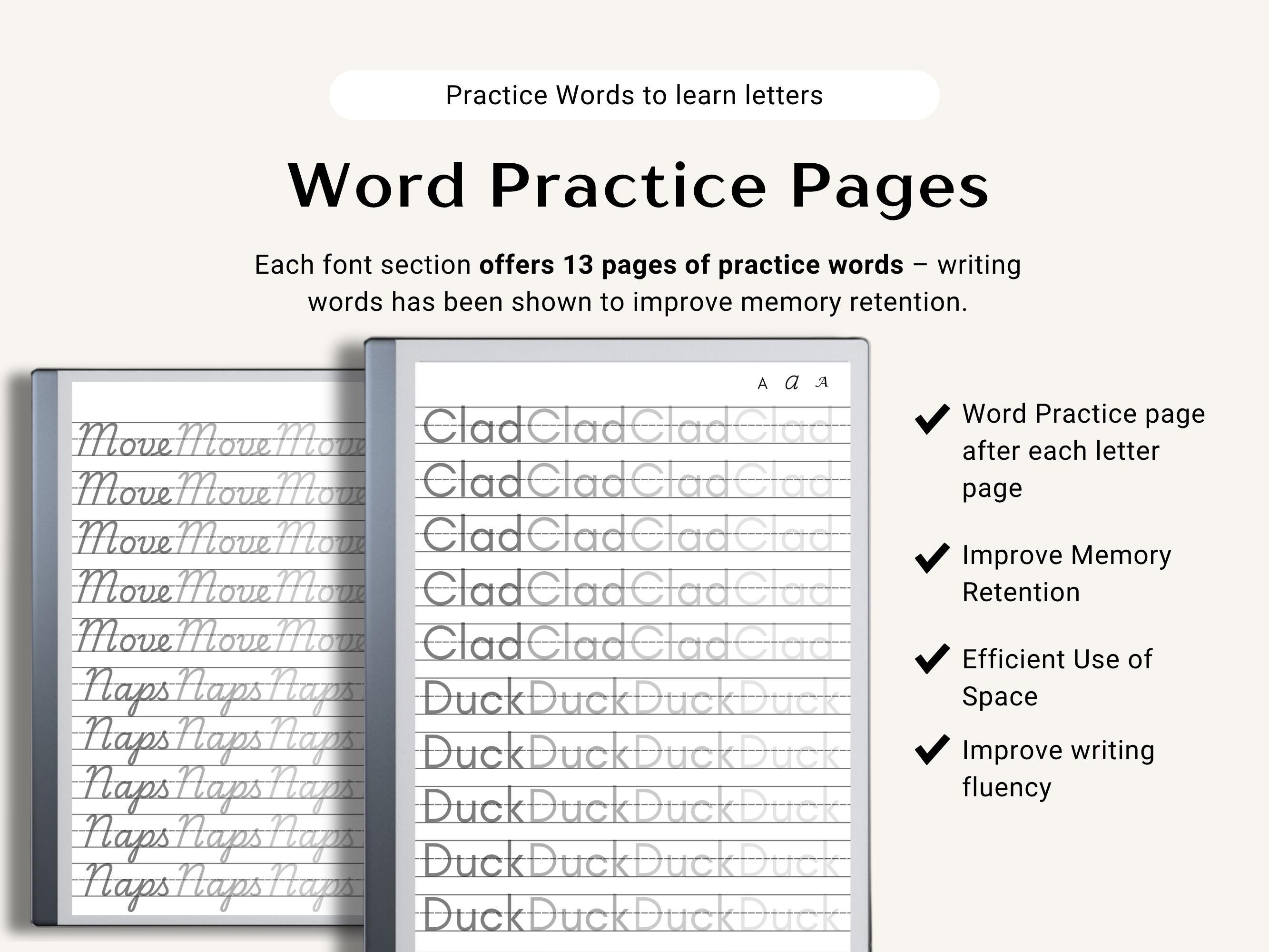Remarkable Paper Pro Digital Handwriting Practice Educational Workbook ...