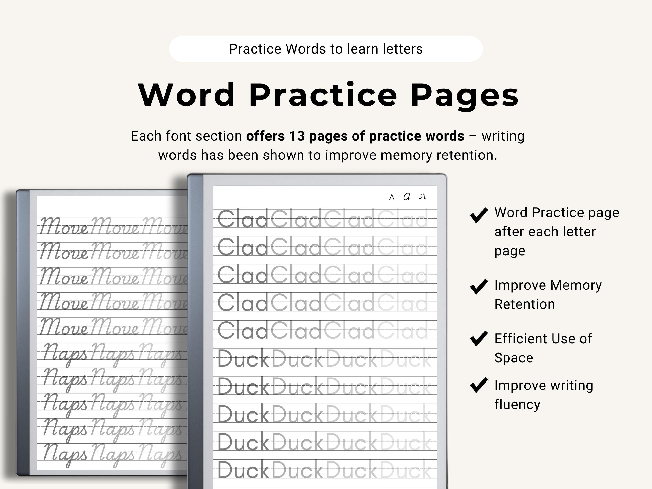 Remarkable Paper Pro Digital Handwriting Practice Educational Workbook ...