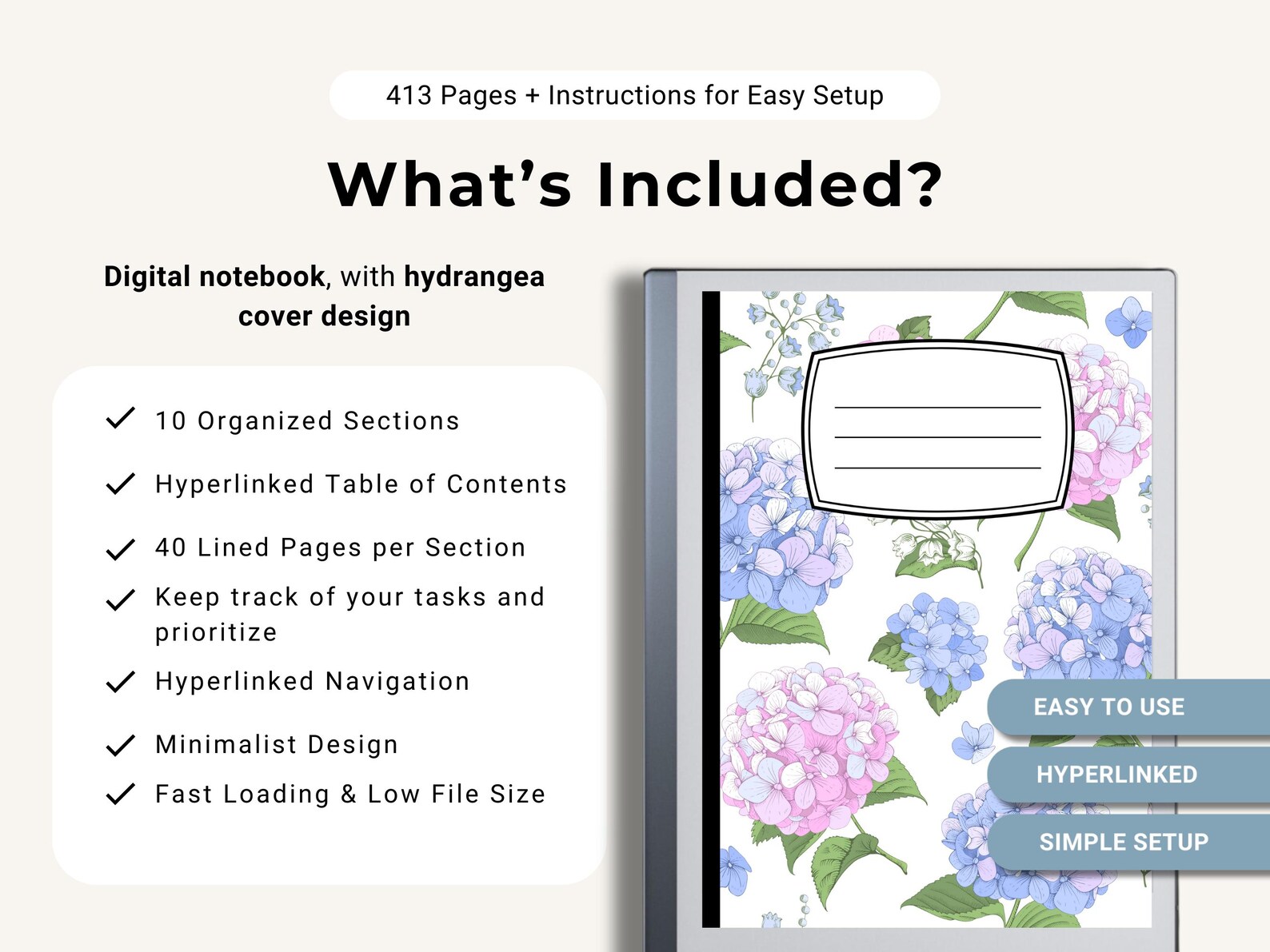 Remarkable Paper Pro Color Floral Hydrangea Notebook Hyperlinked ...