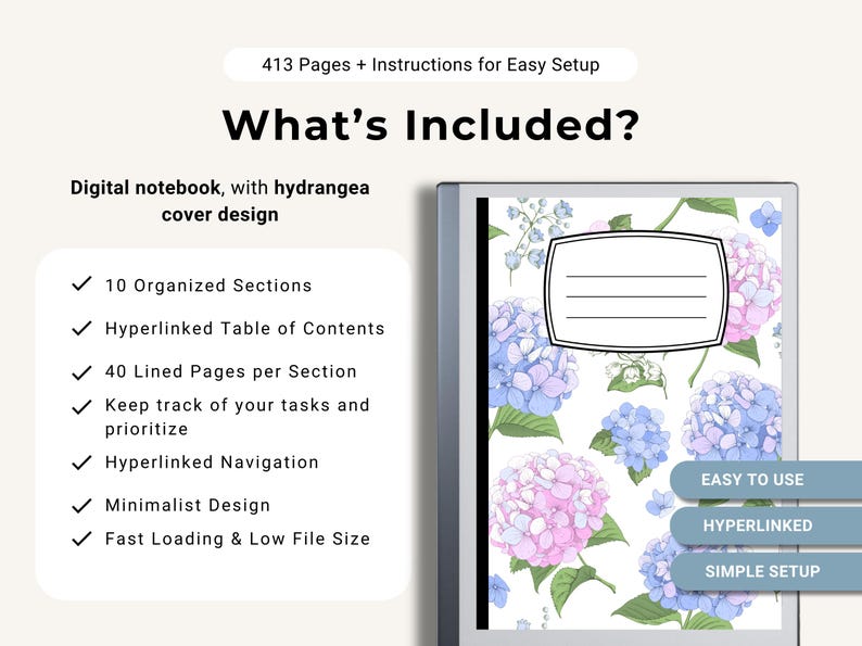 Remarkable Paper Pro Color Floral Hydrangea Notebook Hyperlinked Journaling Paperless Digital ...