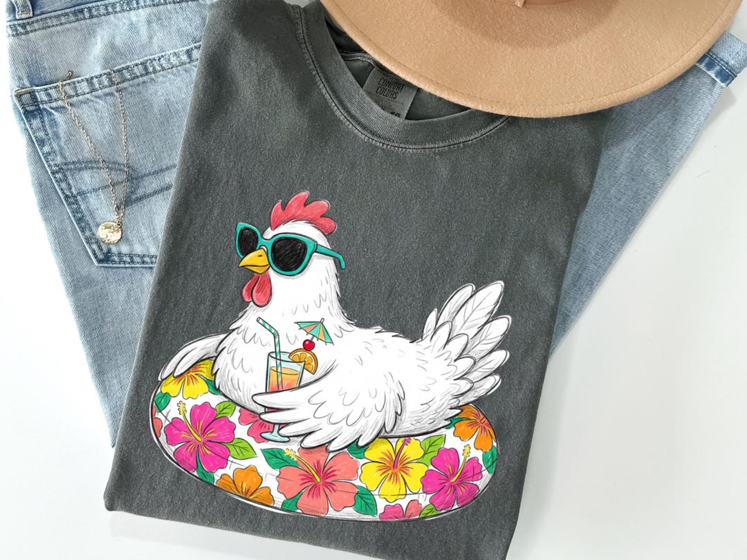 Summer Hen PNG, Chicken in Hibiscus Inner Tube, Funny Summer Chicken ...