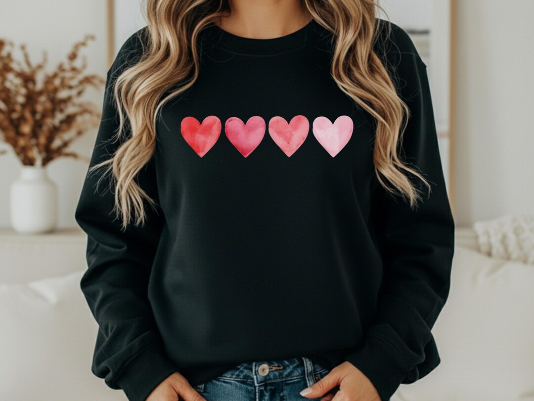 Watercolor Hearts Valentines PNG 4 Hearts V Day Png Pink Red Heart Row ...