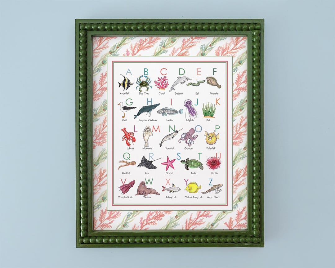 Sea Creature Alphabet Art Print / Ocean Animal Illustrations by Joanna ...