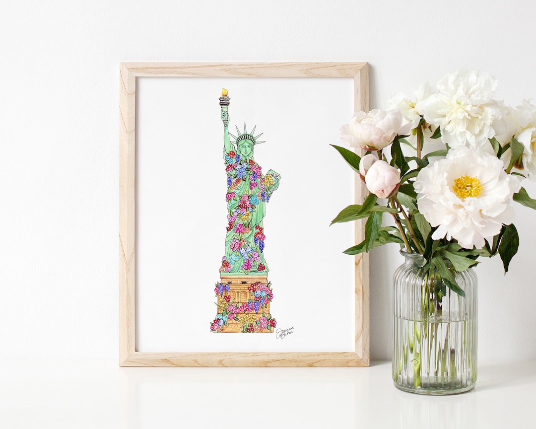 Liberty Flowers Art Print / New York City Statue of Liberty Floral ...