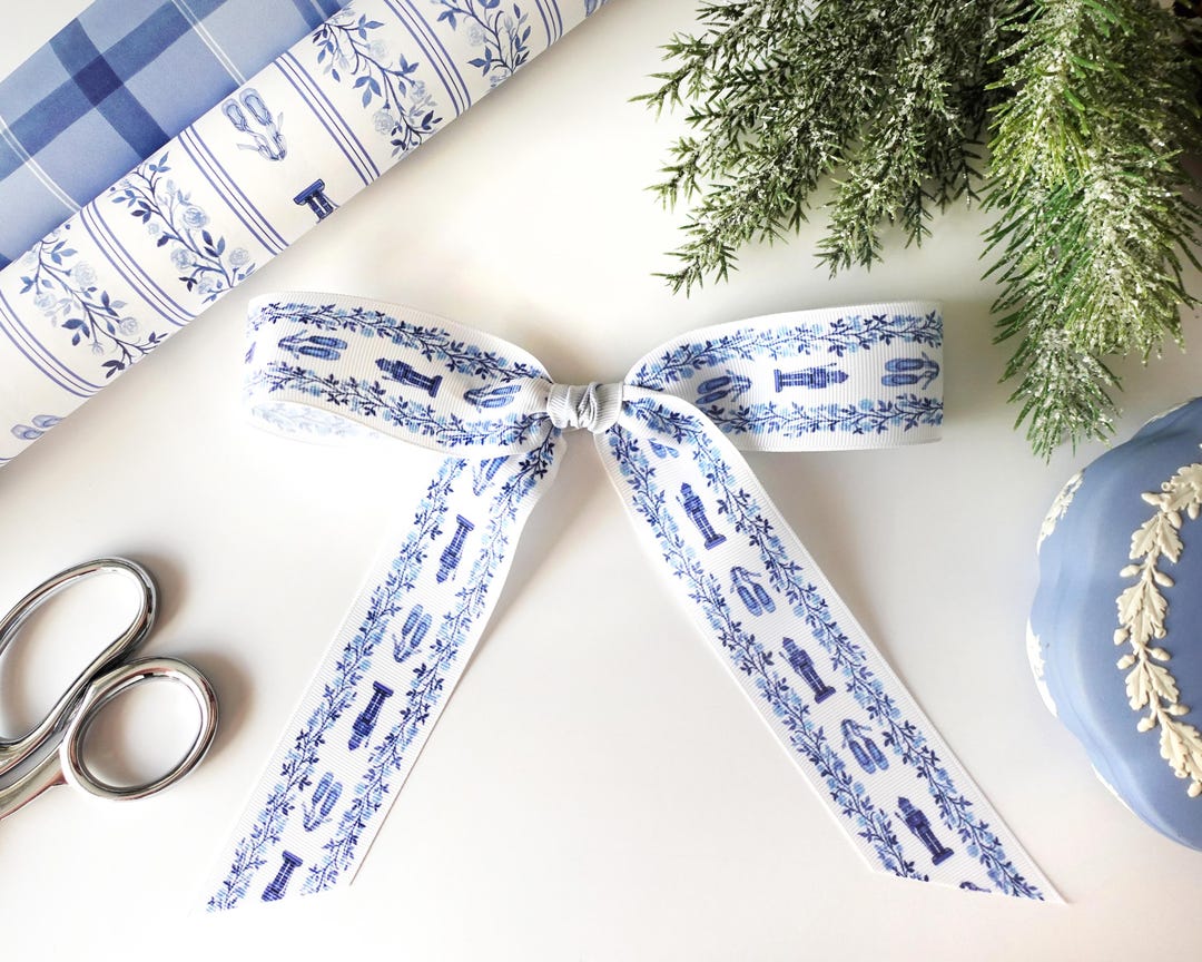 Blue & White Rose Nutcracker Grosgrain Ribbon / Christmas Trimmings ...