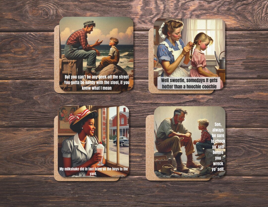 Funny Rap Coaster Set Hip Hop Advice Drink Mats Retro 50's Style Rap ...