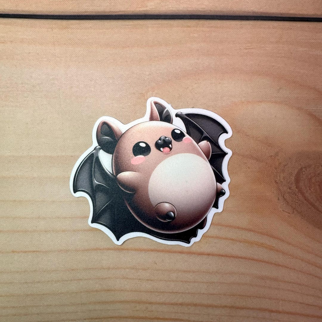 Cute Animal Sticker Fat Bat Decal for Water Bottles Adhesive Print Goth ...
