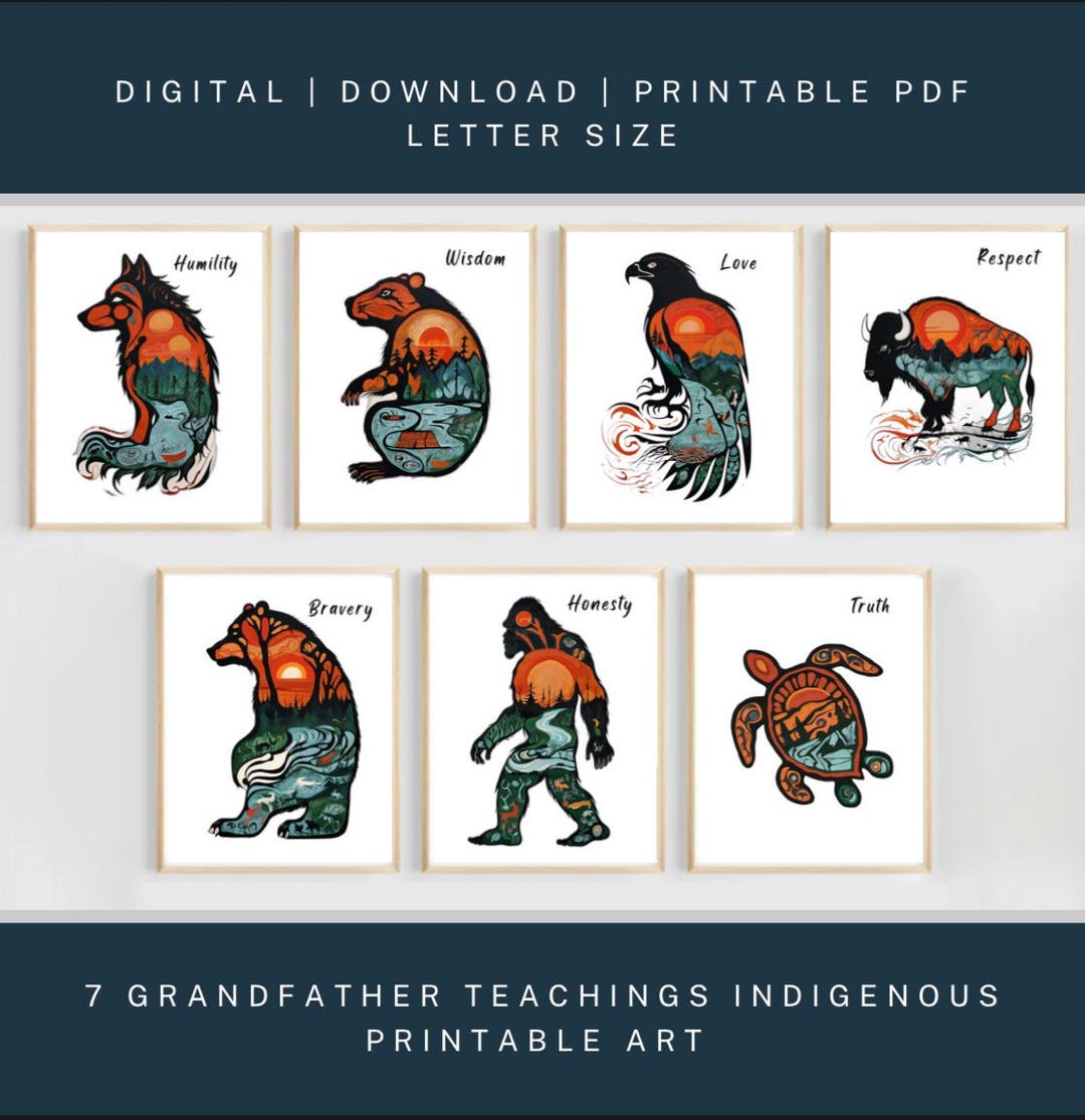 Handmade Seven Grandfather Teachings Poster Set | Indigenous Animals ...