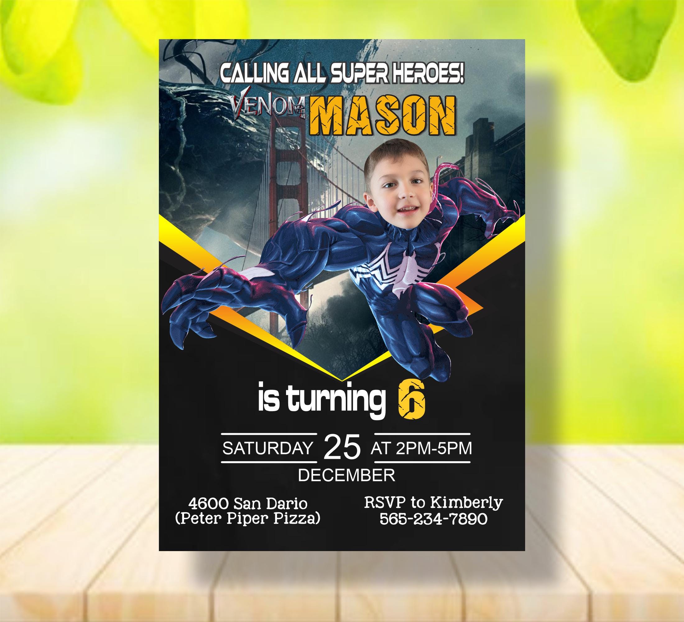 Venom Birthday Invitation With Custom Face On, Superhero Birthday ...