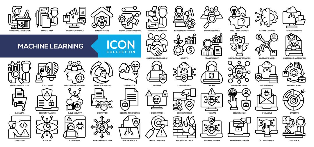 Machine Learning Icon Collection for Business, Productivity Tools, Smart Systems Icon, Digital ...