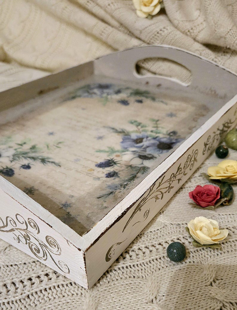 Handmade Wooden Decoupage Tray, Serving Tea and Coffee, Blue Flowers - Etsy