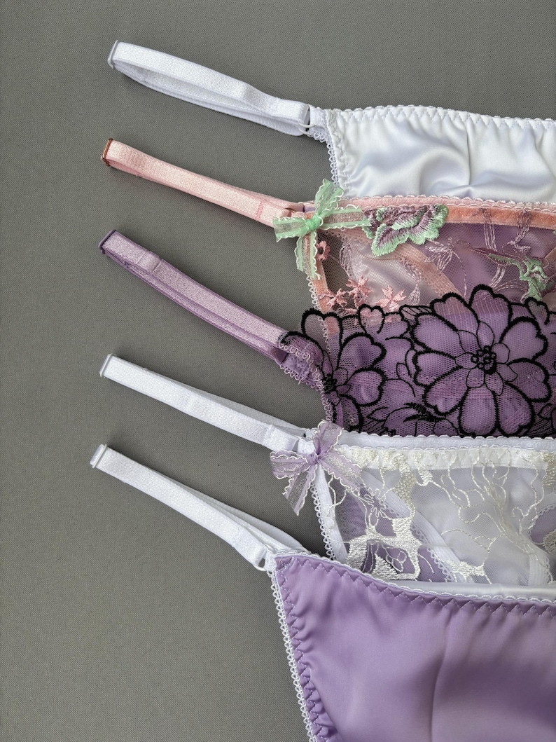 Purple White Mens Thong Pack Satin String Underwear Set Adjustable