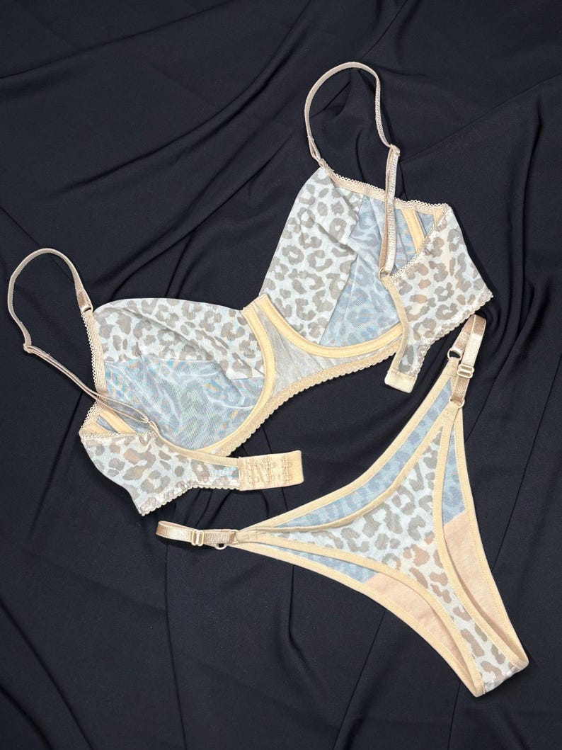 Leopard Beige Lingerie Set, Bra and Panty Set, Animal Print Underwear ...