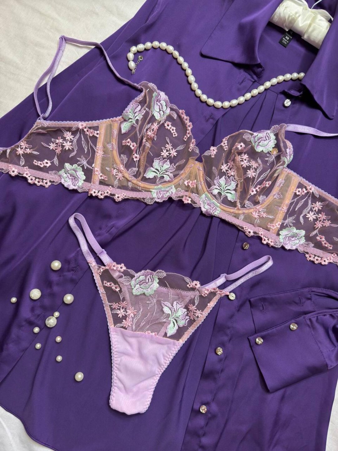 Pink Cute Lingerie Set, Bridal Lingerie, Embroidered Bra Top ...