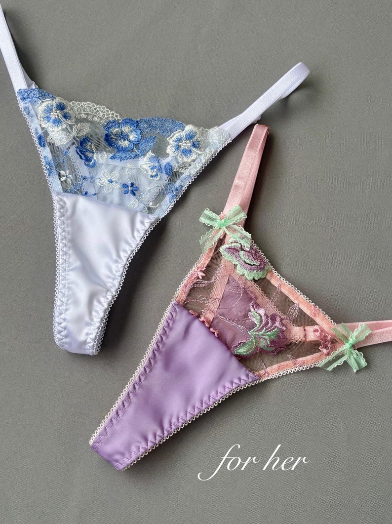 Matching Couple Thong Set, His Hers Floral Purple Satin Panties ...