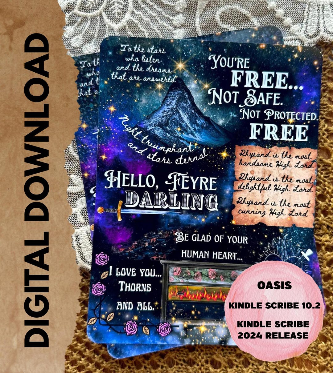 ACOTAR Velaris Quotes Kindle Insert: Fantasy Bookish Design Oasis ...