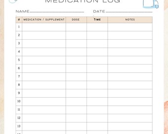 Medication Log Printable, Medication Tracker, Medication Intake ...