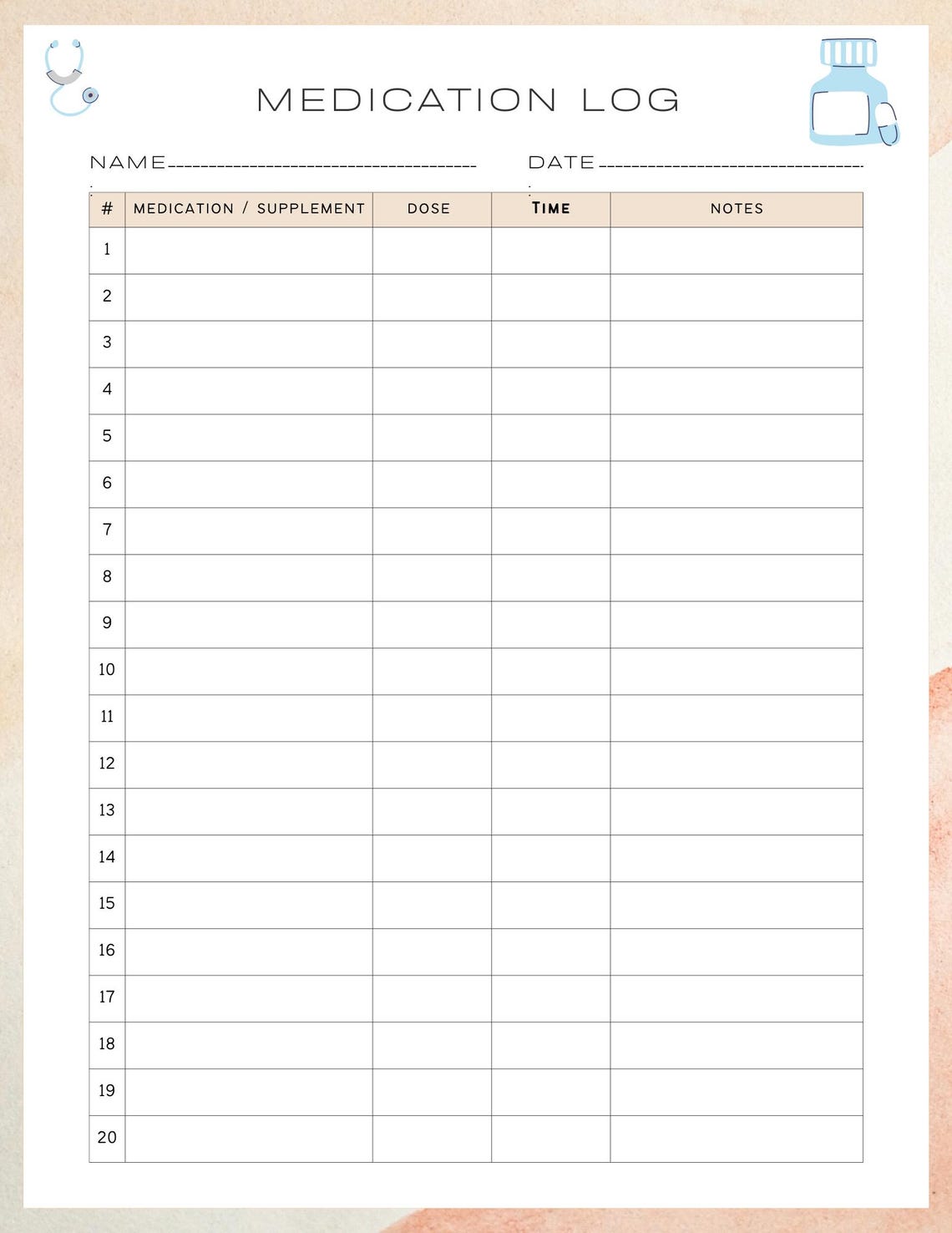 Medication Log Printable, Medication Tracker, Medication Intake ...