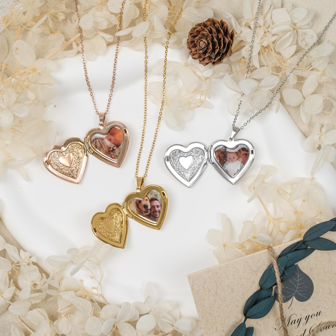 Personalized Heart Locket Charm Necklace, Custom Engraved Necklace ...