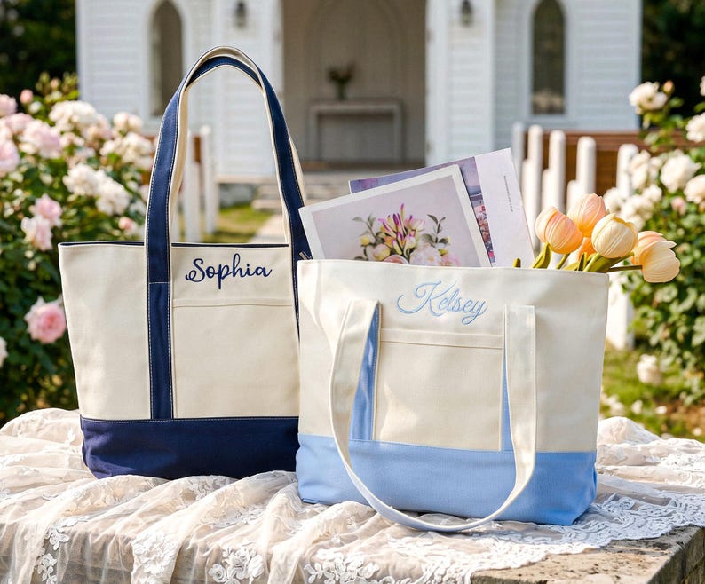 Personalized Tote Bag, Custom Name Tote Bag, Embroidered Canvas Tote ...