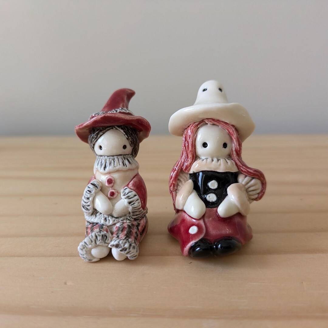 Handmade Porcelain Cute Witch, Tiny Ceramic Witch Figurine, Whimsical ...