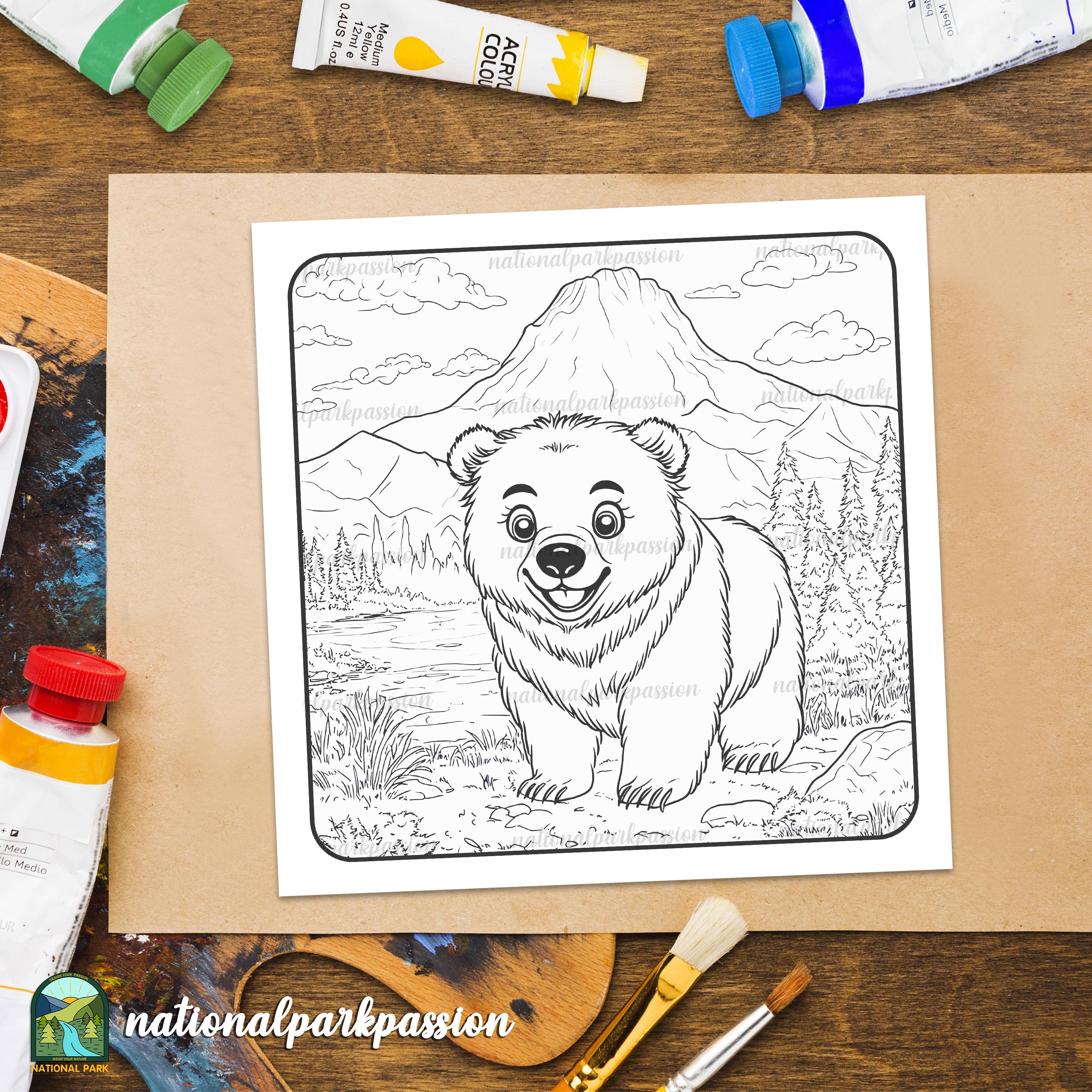 Jungle Animal Coloring Page, Bear Wolf Bison National Parks Coloring ...