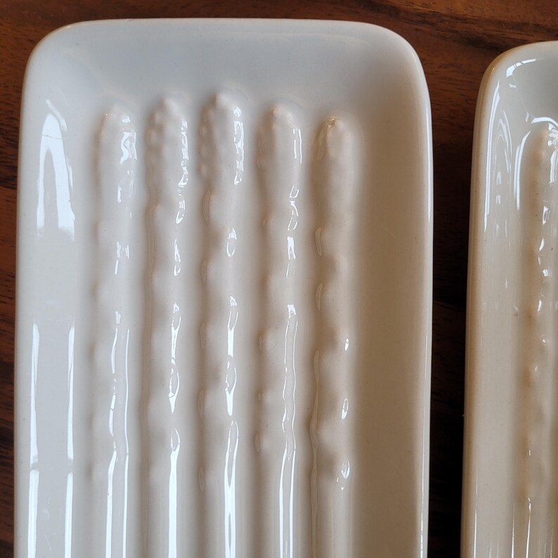 Asparagus Plates California Pottery Company White on White Ceramic ...