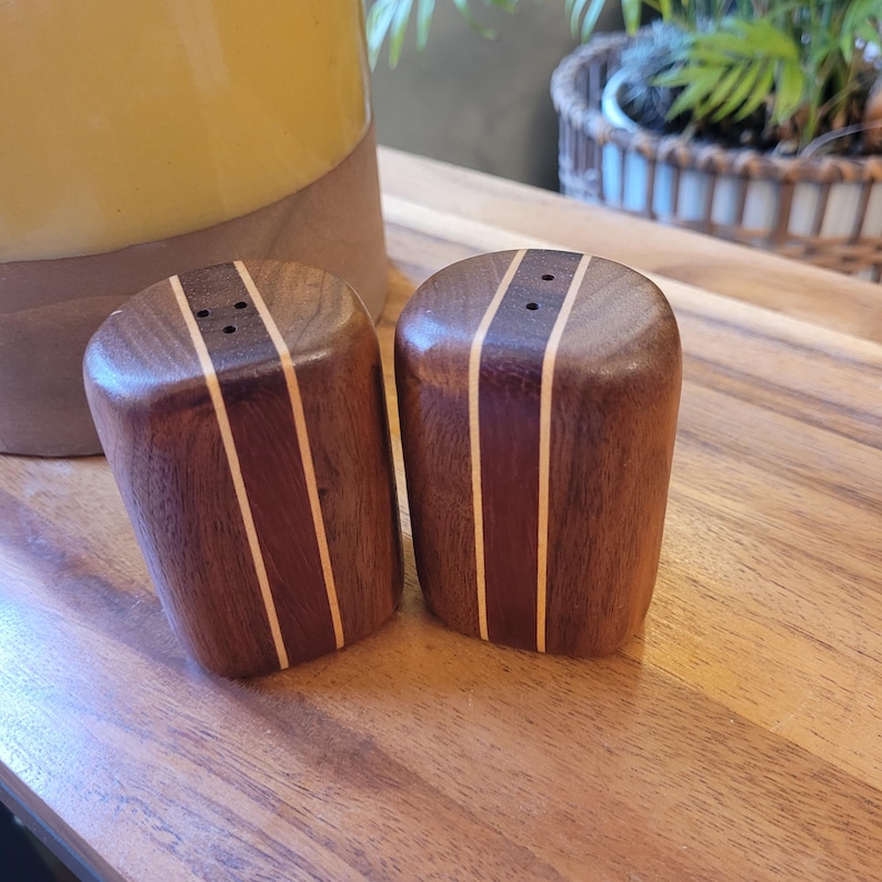 Set of Vintage Hardwood Salt and Pepper Shakers | 1970s Sleek Design - Etsy