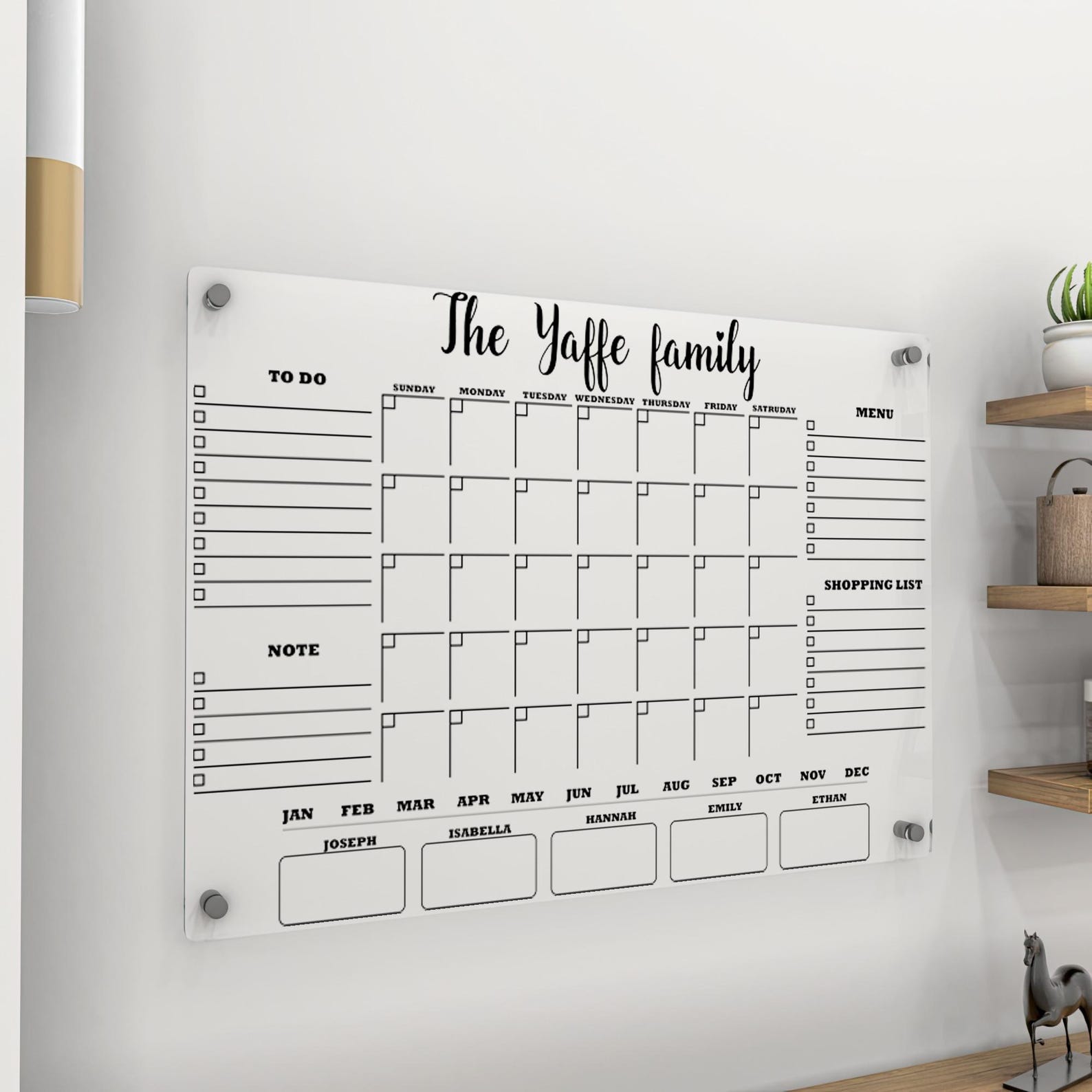 Custom Acrylic Family Monthly Planner, Personalized Wall Calendar With ...