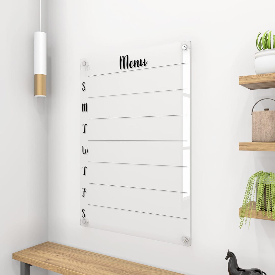 Wall-mounted Acrylic Menu Board, Clear Acrylic Wall Organizer for Meal ...