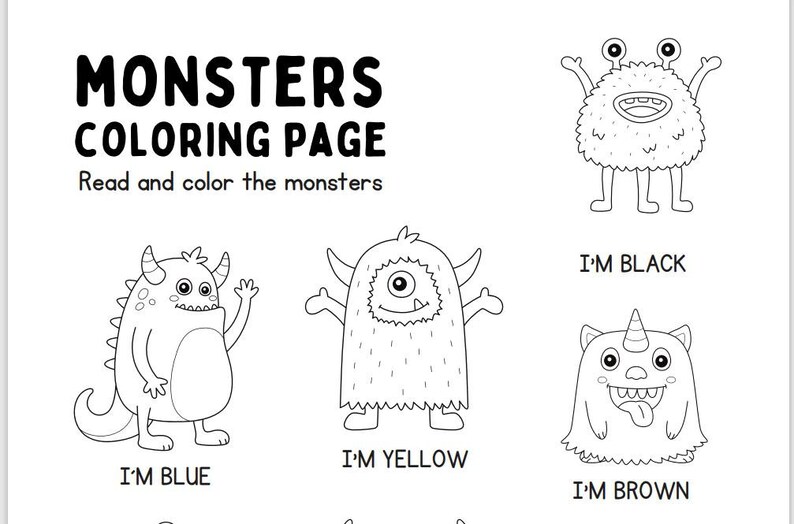Black and White Monsters Coloring Pages - Etsy