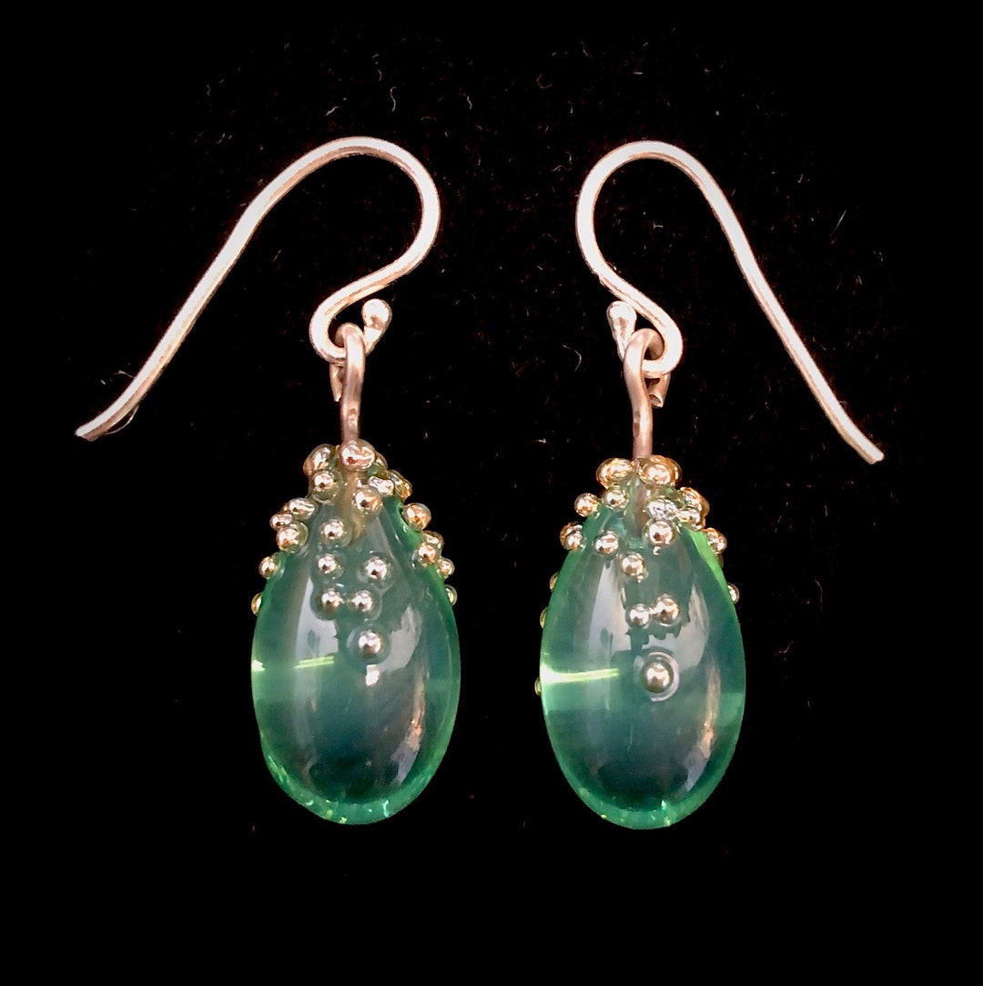 Mini Green Moonstone Glass Drops With Gold Details - Etsy