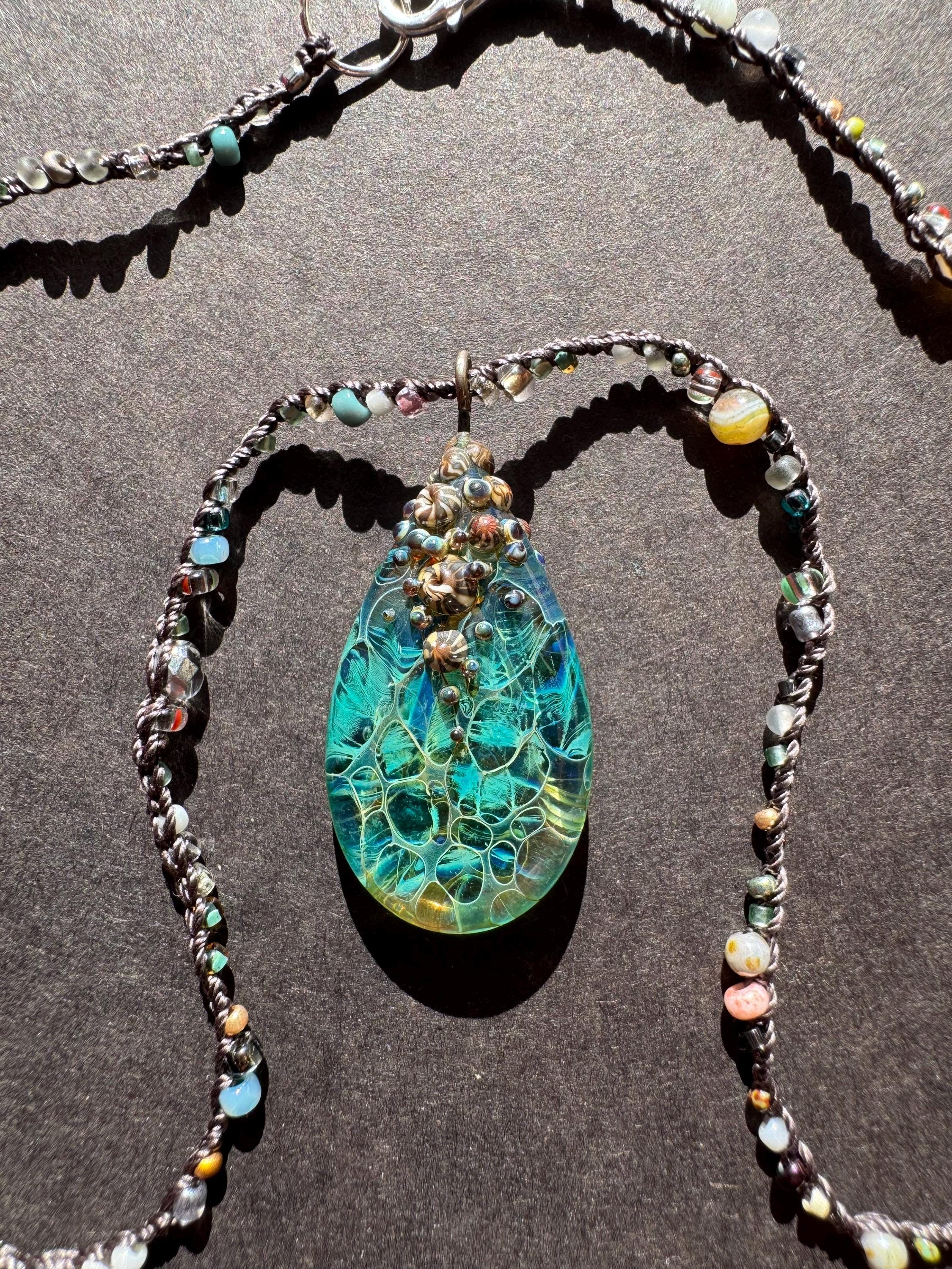 Barnacle Capped Flamework Aqua Flat Drop Pendant - Etsy