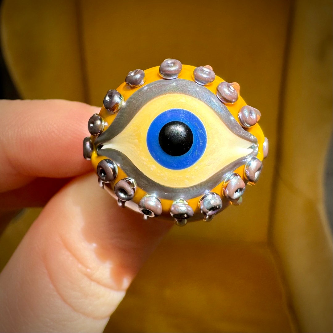 Ocher and Turquoise Glass Apotropaic Eye Cocktail Ring - Etsy