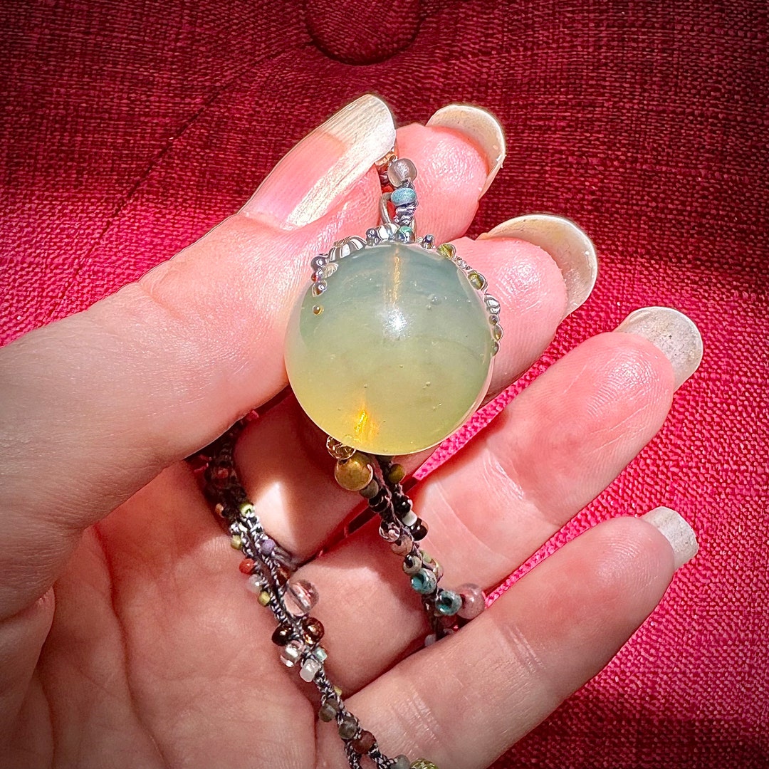 Translucent Green Moonstone Glass Orb Barnacle Pendant - Etsy