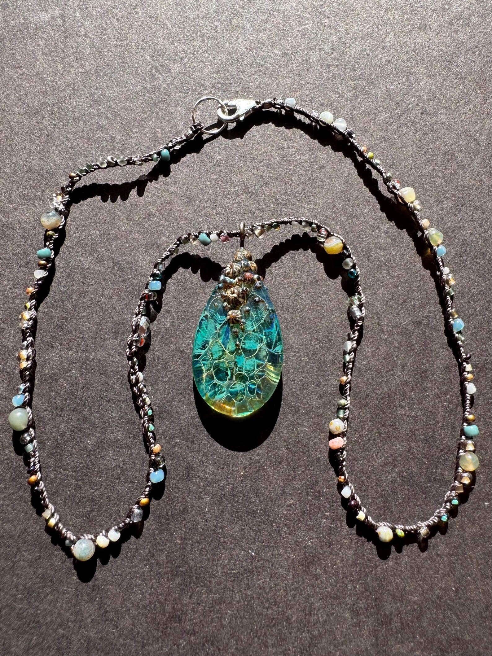 Barnacle Capped Flamework Aqua Flat Drop Pendant - Etsy