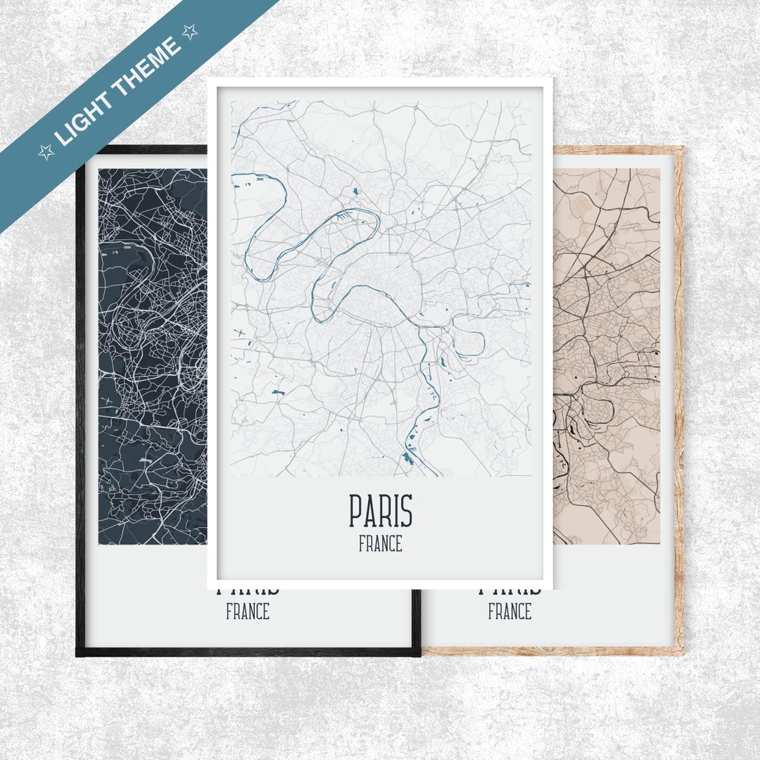 Light Theme Paris Map, Minimalist France Map Print, Scandi, 3rd ...
