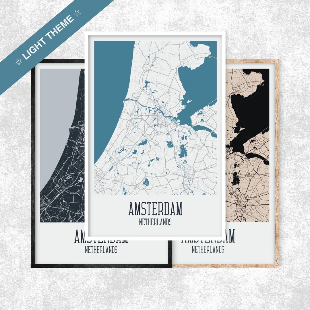 Light Theme Amsterdam Map, Minimalist Map Poster, Netherlands Map Print ...