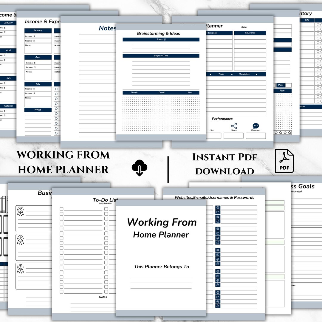 Work From Home Printable Work Day Organizer Fillable PDF Work Schedule ...