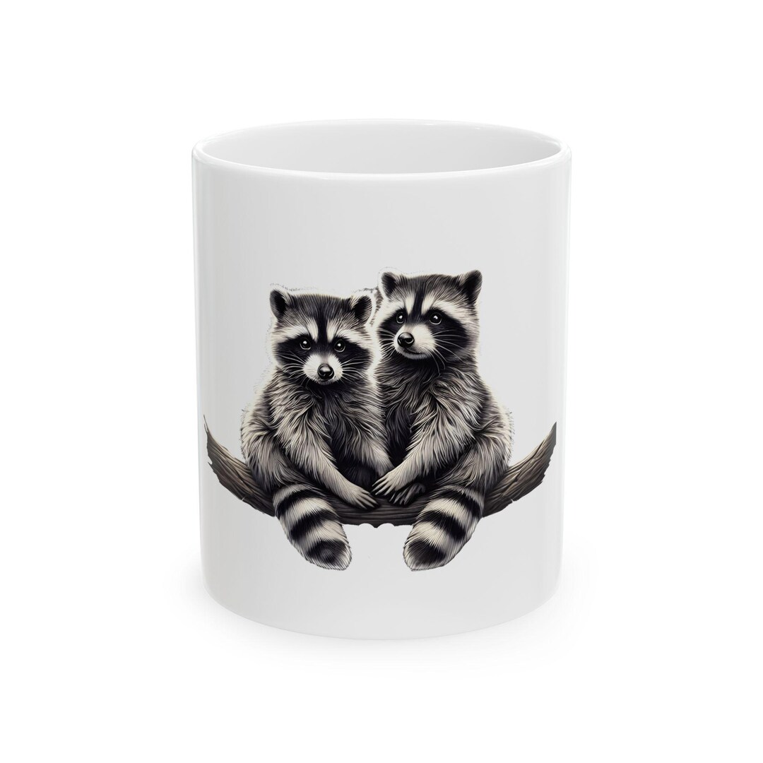 Valentines Day Racoon Ceramic Mug / Two Racoons on a Branch / Racoon ...