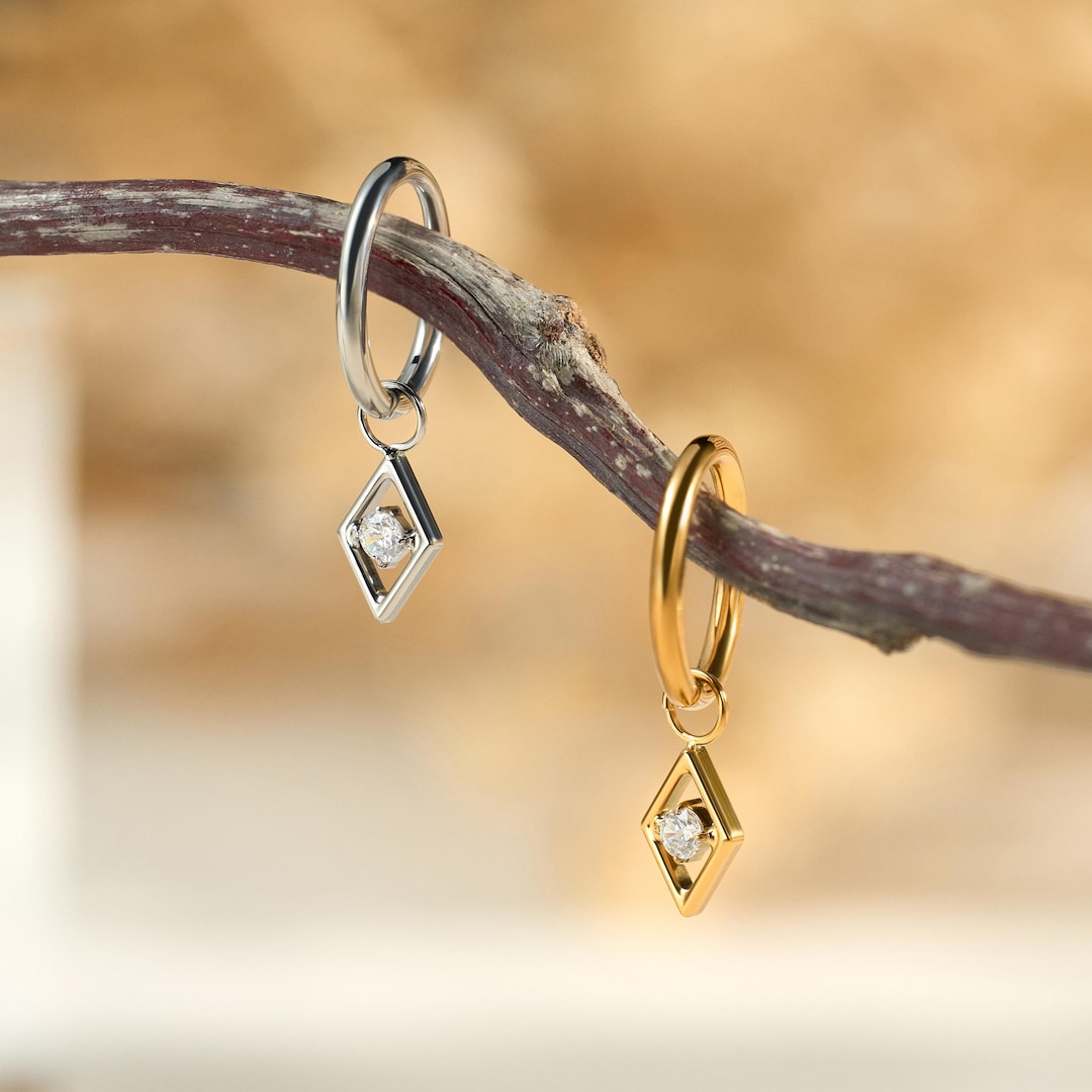 Titanium CZ Dangle Huggie Earring • Rook Piercing • Tragus Hoop • Helix ...