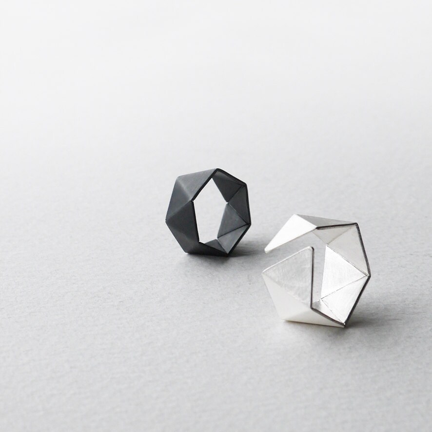Geometric Silver Ring Sterling Silver Ring Hexagon Ring - Etsy Australia