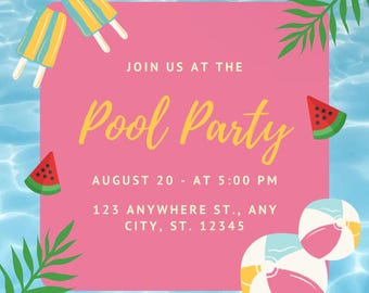 Pool Party Invitation Template - Etsy