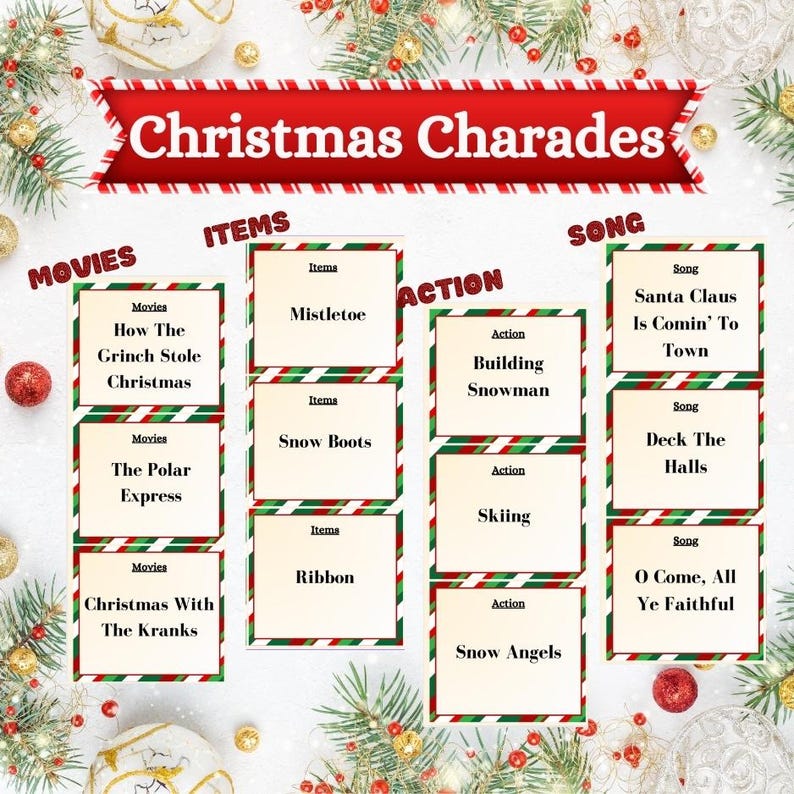 Christmas Charades, Christmas Printable Game, Christmas Party Classroom ...