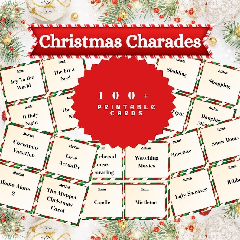 Christmas Charades, Christmas Printable Game, Christmas Party Classroom ...