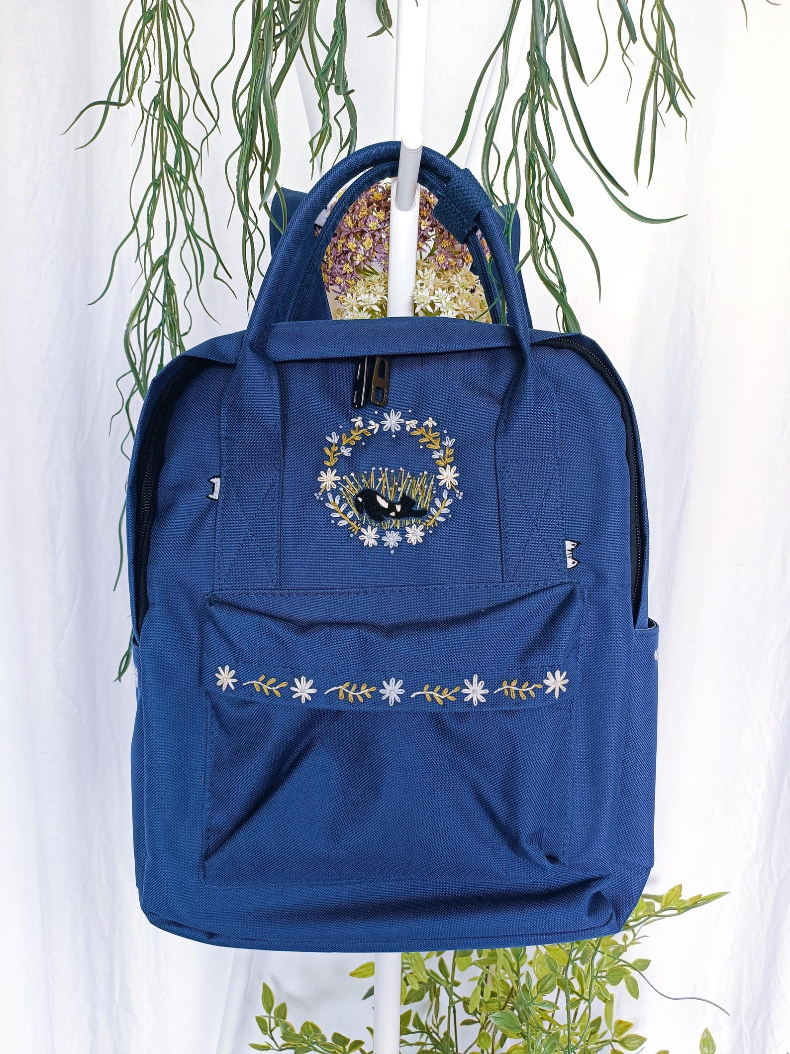 Hand-embroidery Moonlight Cat Backpack; Upcycled Reworked Embroidery ...