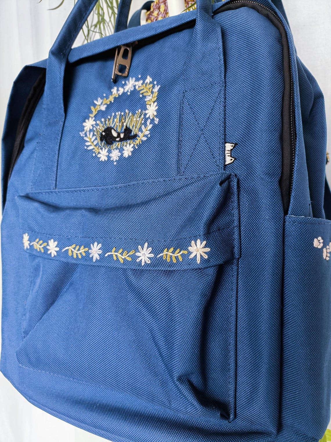 Hand-embroidery Moonlight Cat Backpack; Upcycled Reworked Embroidery ...